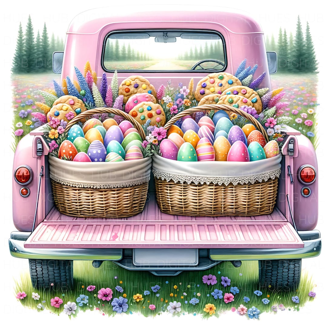 16 Easter Truck Treats Clipart Watercolor Easter Spring Printable High ...