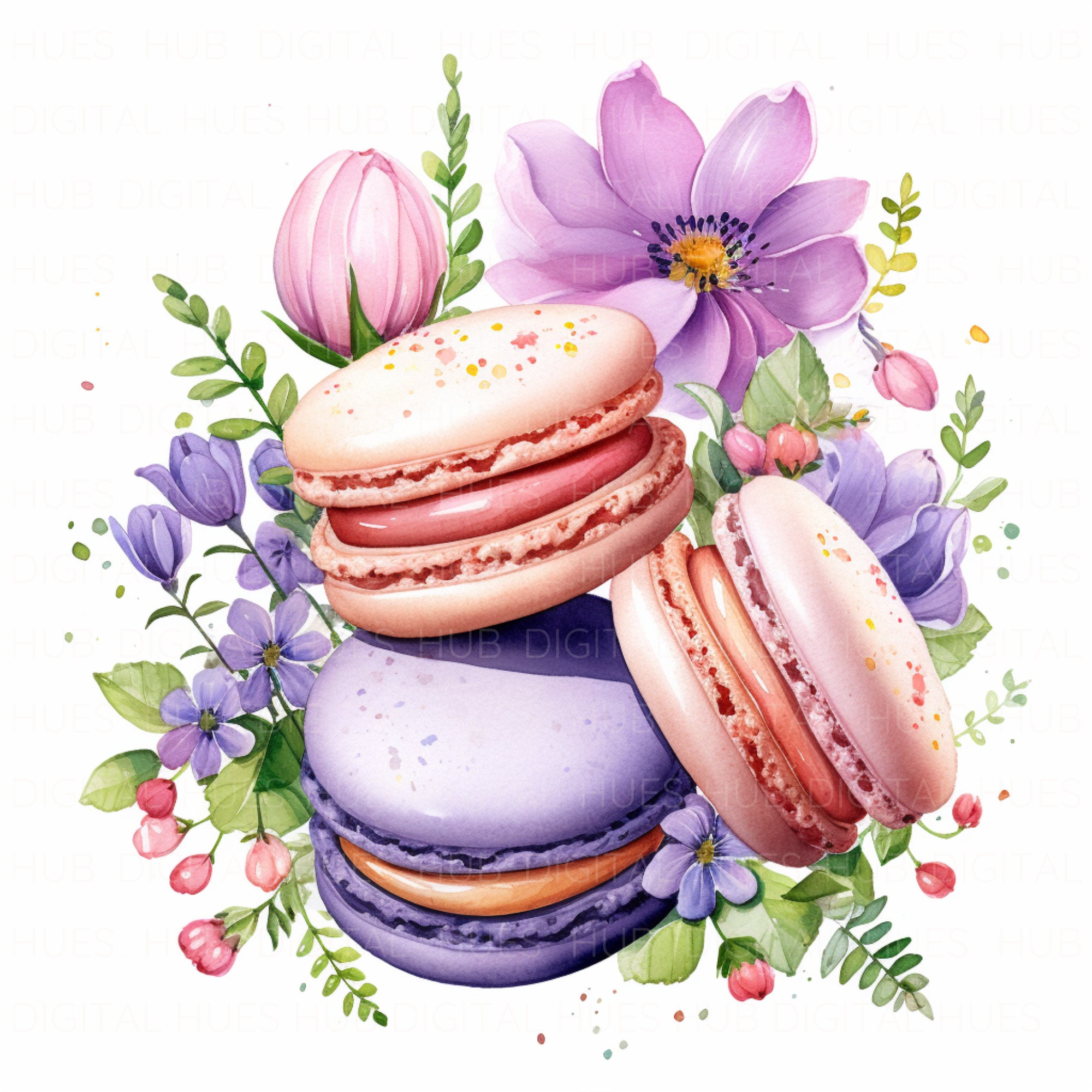 12 Floral Macarons Clipart Bundle Watercolor Cookies Clipart Printable ...
