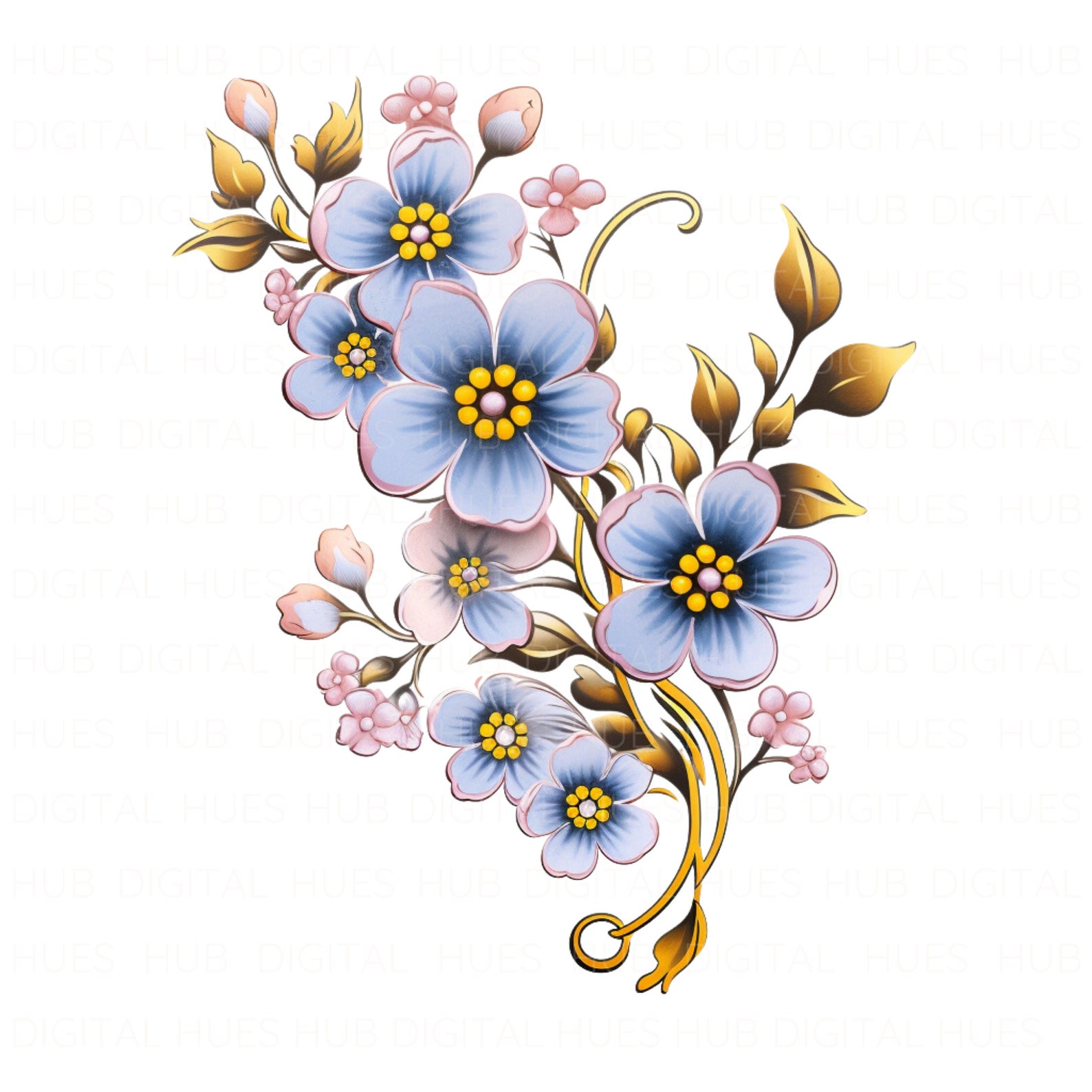 12 Forget Me Not Design Element Clipart Bundle Watercolor Border Design ...