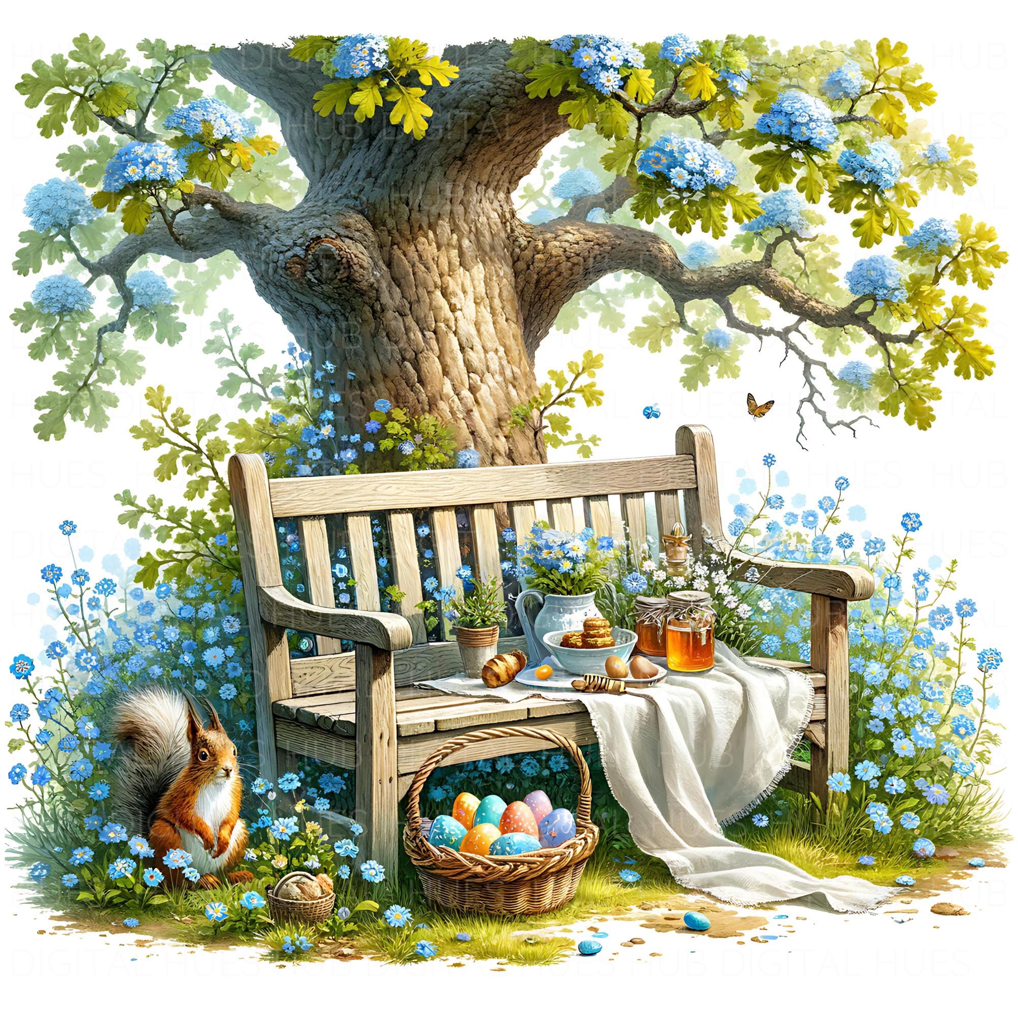 13 Easter Bench Garden Clipart Watercolor Easter Spring Printable High ...