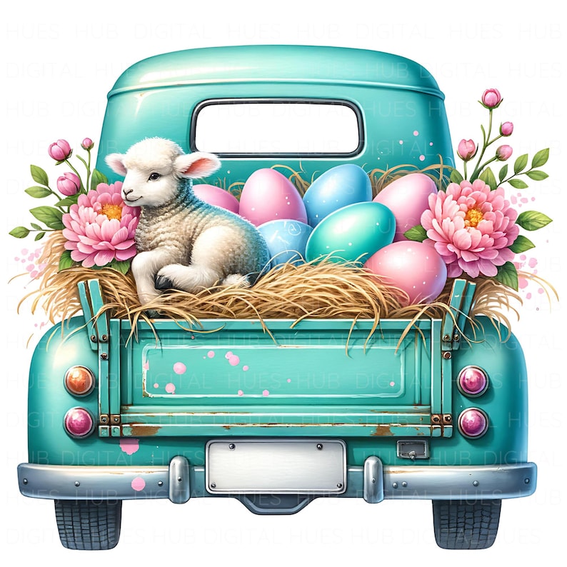 10 Easter Truck Clipart Watercolor Easter Spring Animal Printable High ...