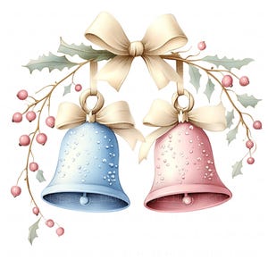 10 Pastel Christmas Bell Clipart Watercolor Festive Holiday Printable ...