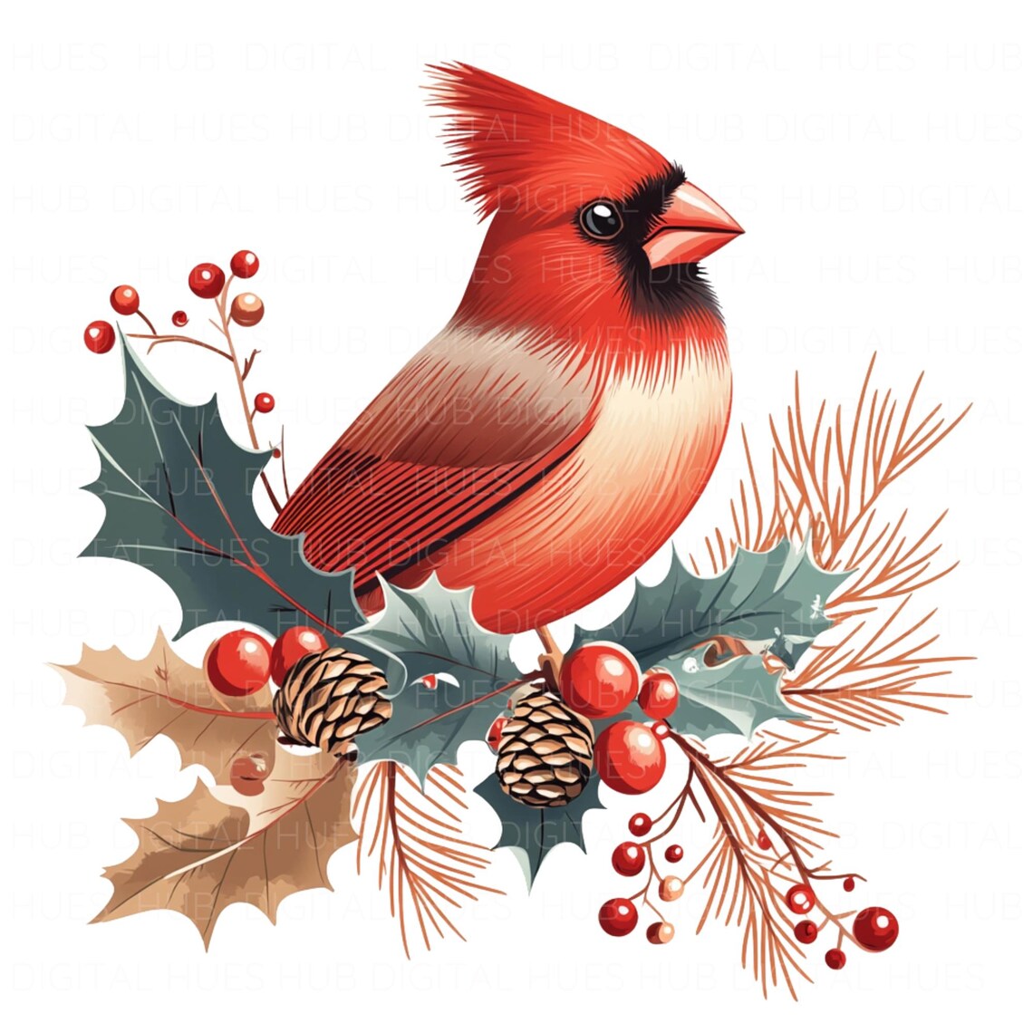 11 Red Cardinal Christmas Card Clipart Watercolor Holiday Printable ...