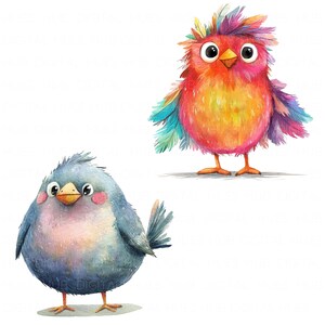 16 Cute Whimsical Bird Clipart Watercolor Funny Bird Art Printable High ...