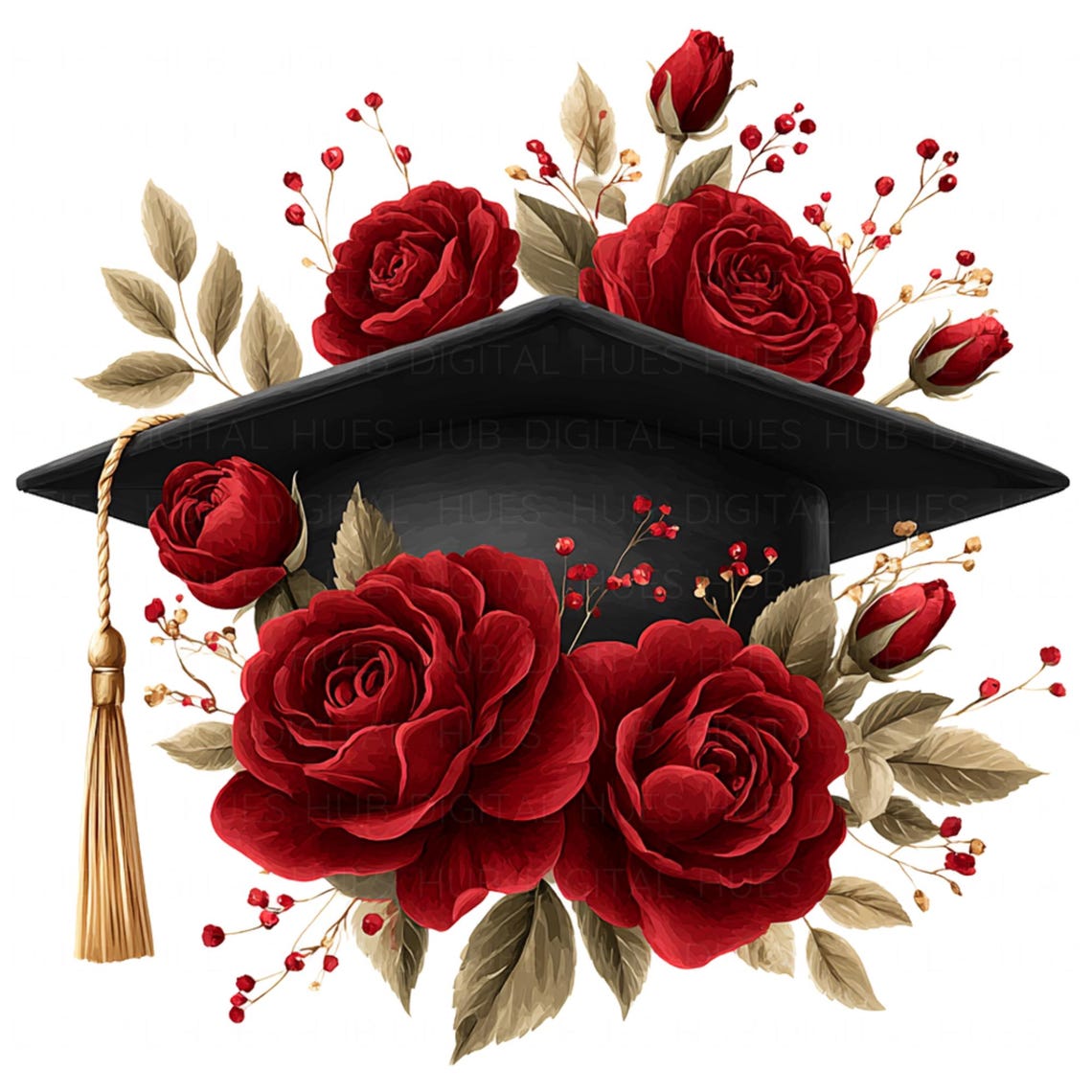 11 Rose Graduation Cap Clipart Watercolor Perfect Student Gift Idea ...