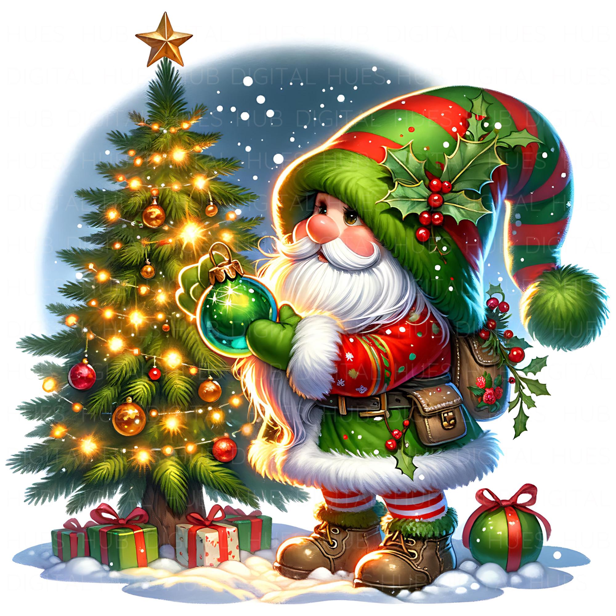 10 Christmas Tree Gnome Clipart: Watercolor Cute Santa With Tree ...