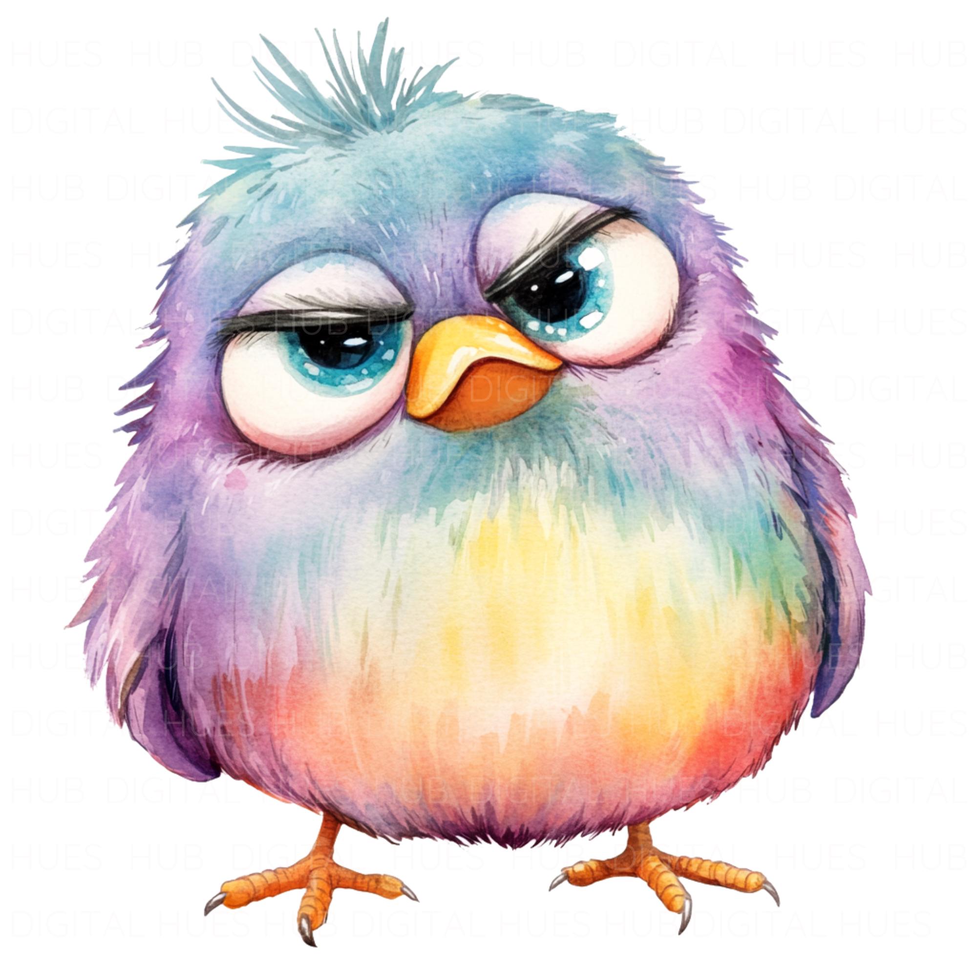 16 Cute Whimsical Bird Clipart Watercolor Funny Bird Art Printable High ...