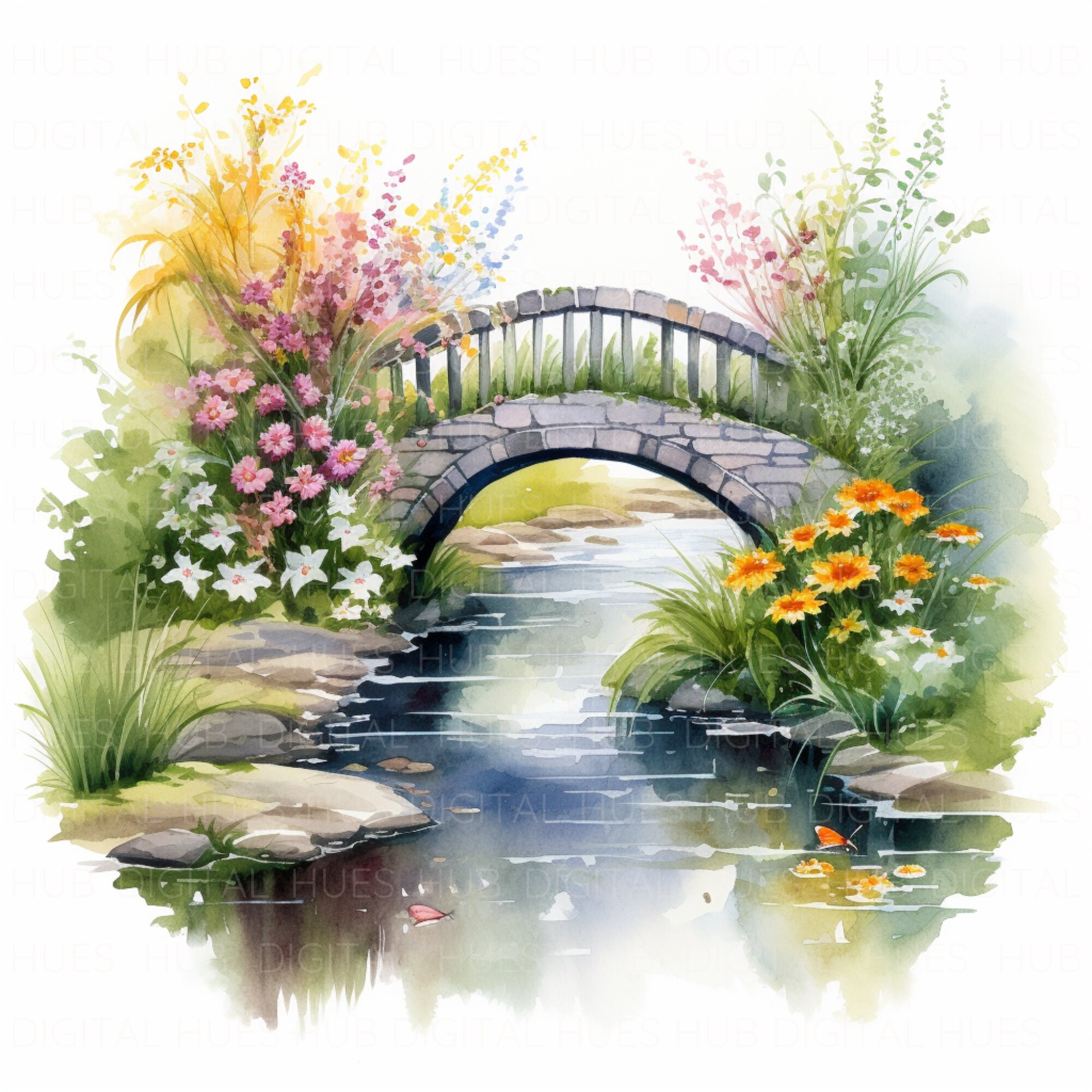 16 Summer Bridge Clipart Bundle Watercolor River Bridge Clipart High ...