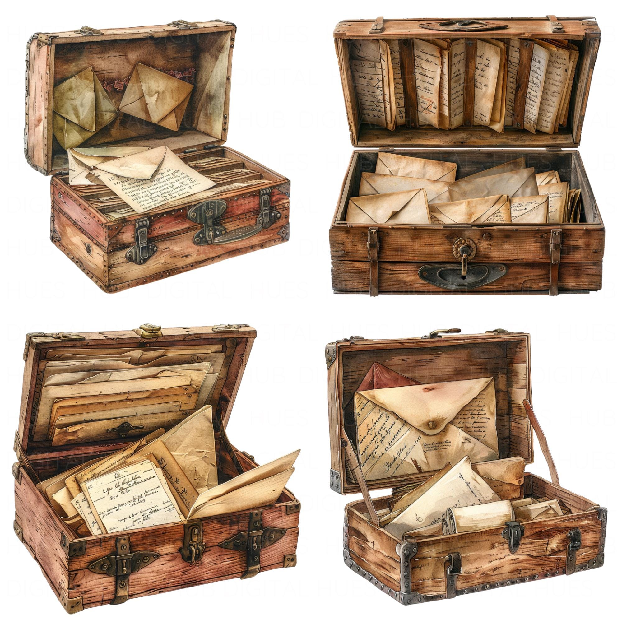 11 Rustic Wooden Box Letters Clipart Set 2 Watercolor Old Vintage ...