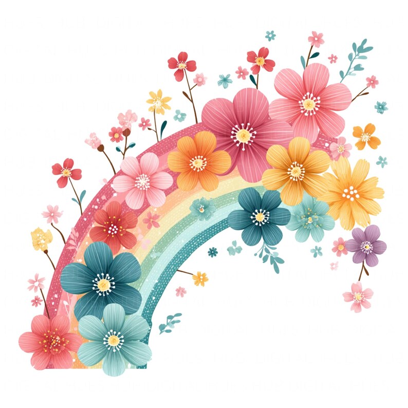 14 Floral Rainbow Clipart Watercolor Nursery Rainbow Playroom Poster ...