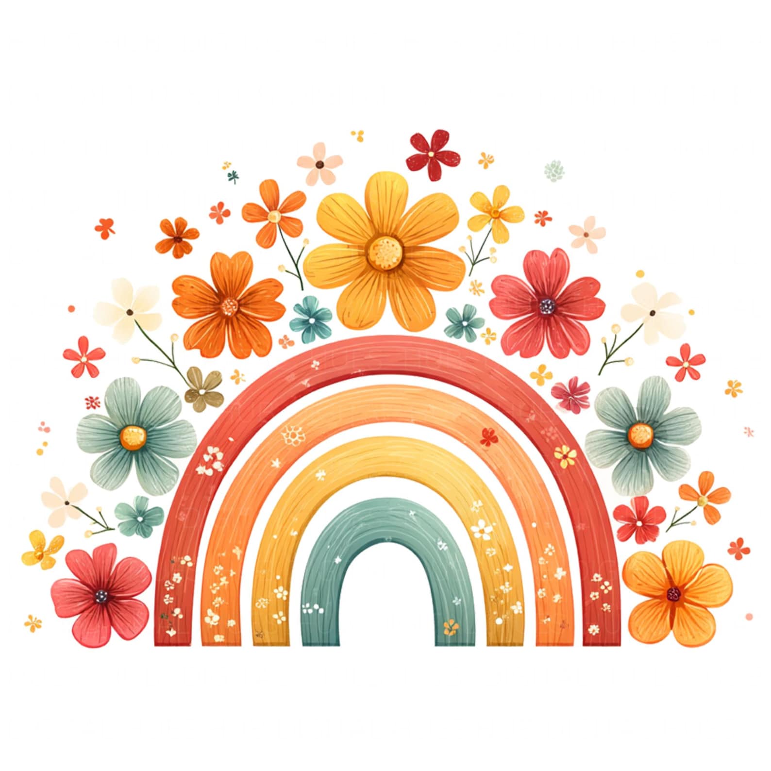 14 Floral Rainbow Clipart Watercolor Nursery Rainbow Playroom Poster ...