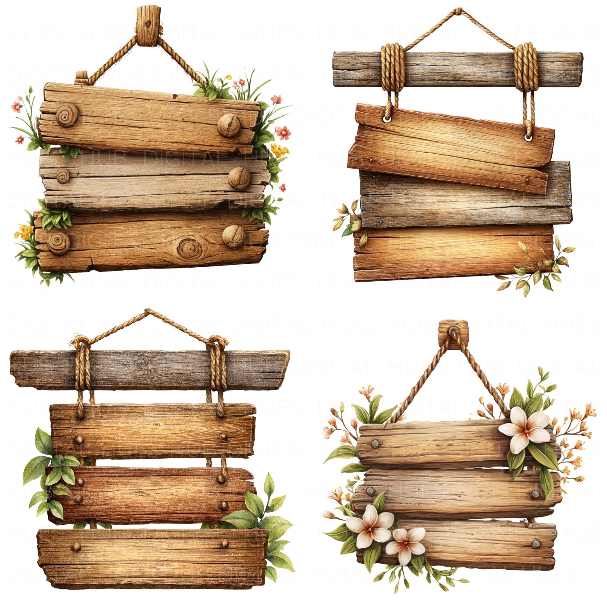 10 Rustic Wooden Sign Clipart Watercolor Vintage Hanging Garden Sign ...