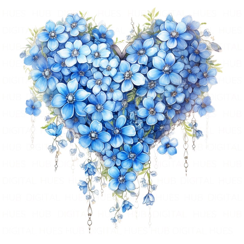 17 Forget Me Not Heart Clipart Bundle Printable Floral Heart Clipart ...