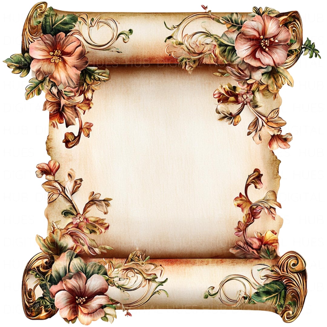 16 Vintage Floral Scroll Clipart Watercolor Antique Floral Old Paper ...