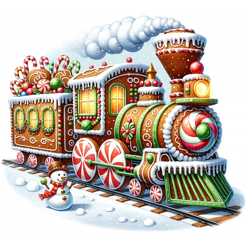 10 Gingerbread Train Clipart: Watercolor Christmas Holiday Cookie ...