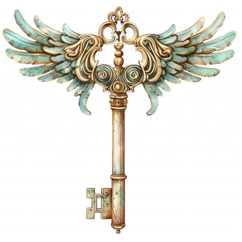 12 Magic Key With Wings Clipart Watercolor Fairy Key Fantasy Clipart ...