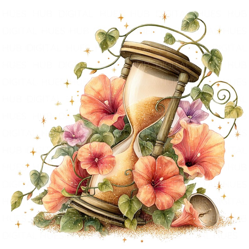 13 Floral Hourglass Clipart Watercolor Sand Clock Art Sandglass Timer ...