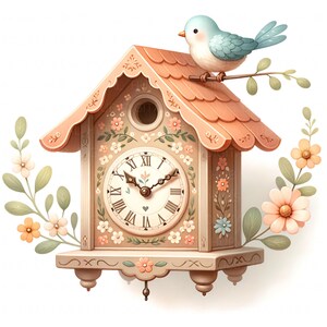 10 Floral Cuckoo Clock Clipart Watercolor Vintage Wall Clock Art ...