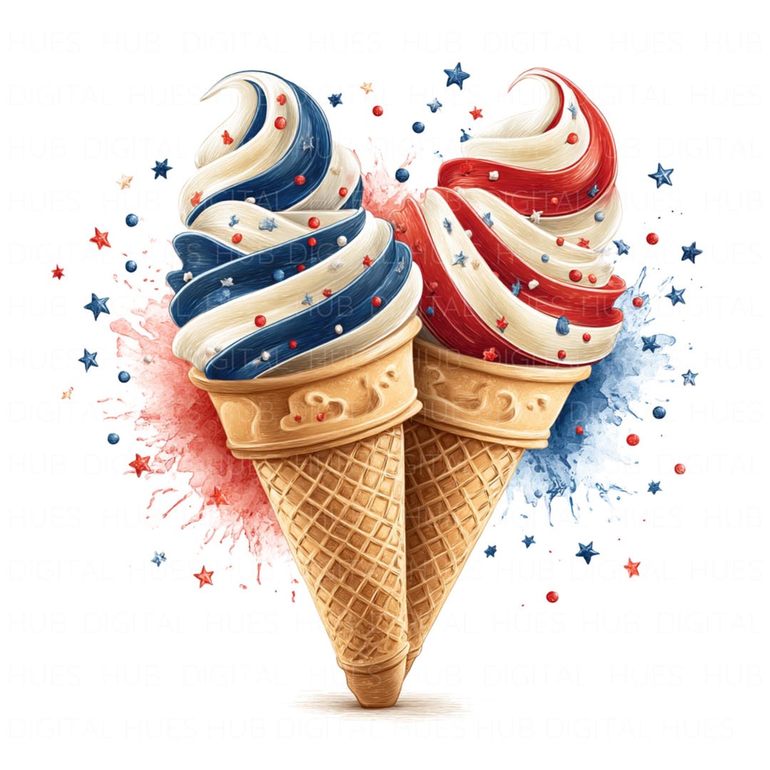 13 Patriotic Ice Cream Clipart Watercolor Red White Blue Celebration ...