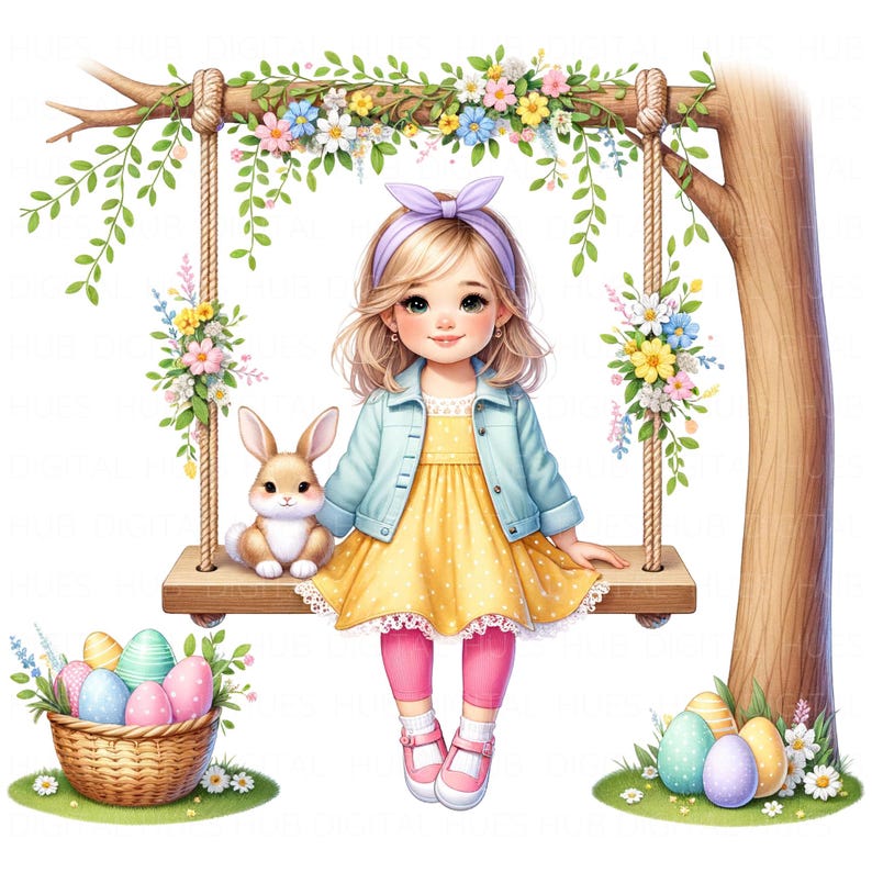 13 Little Easter Girl Clipart: Watercolor Kids Easter Art JPEG, Cute ...