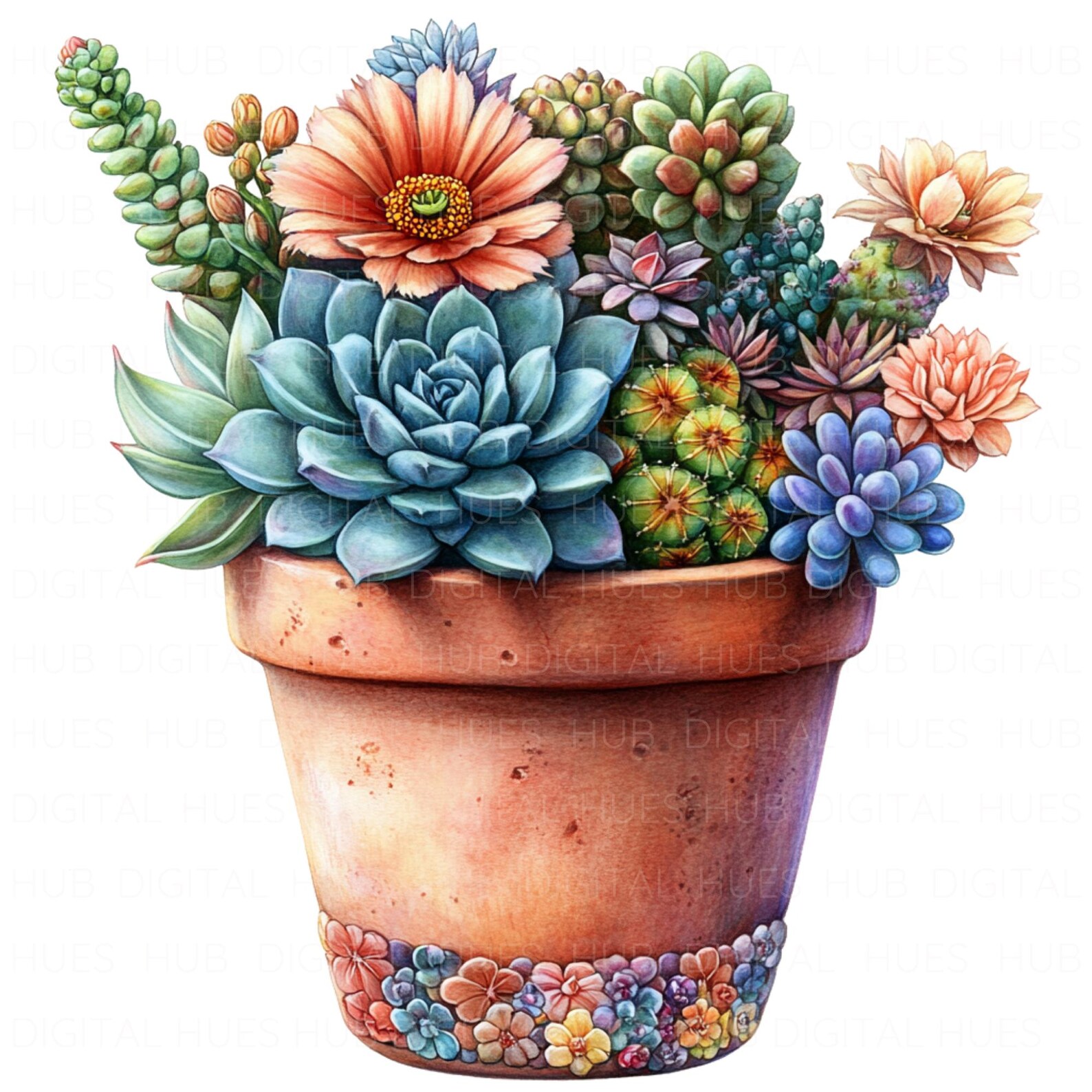 13 Succulent Pot Clipart Watercolor Potted Indoor Cactus Succulent ...
