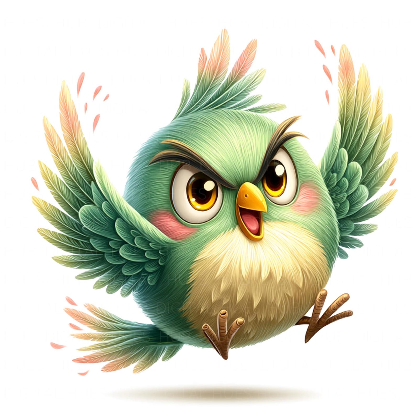 13 Green Crazy Bird Clipart Watercolor Quirky Birds Nursery Bird ...