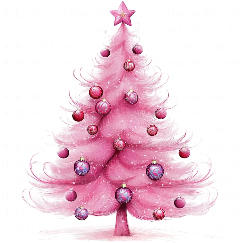 12 Pink Christmas Tree Clipart: Watercolor Festive Christmas Art JPEG ...