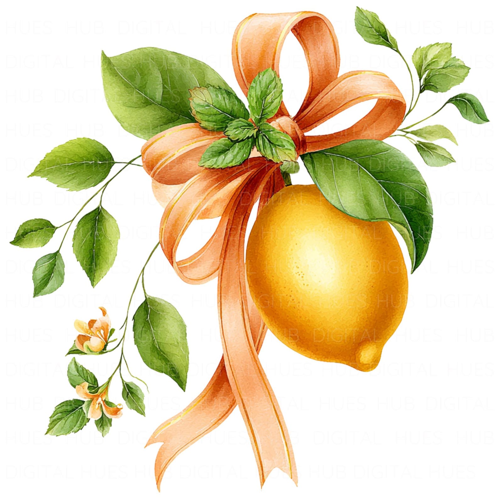 12 Summer Lemon Clipart Watercolor Lemon Ribbon Bow Citrus Fruit Yellow ...