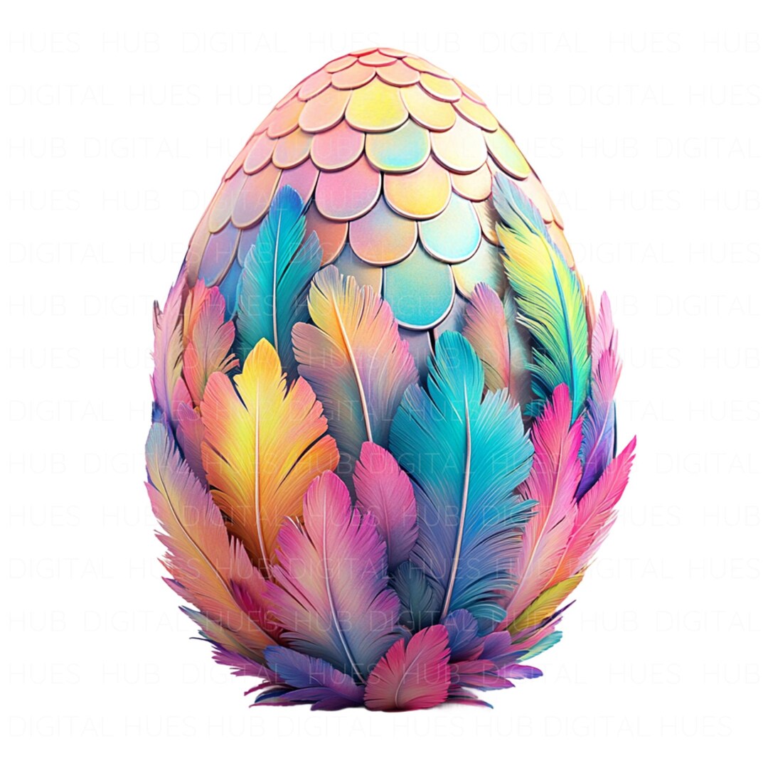 11 Easter Egg Scales Feathers Clipart Watercolor Chicken Egg Printable ...