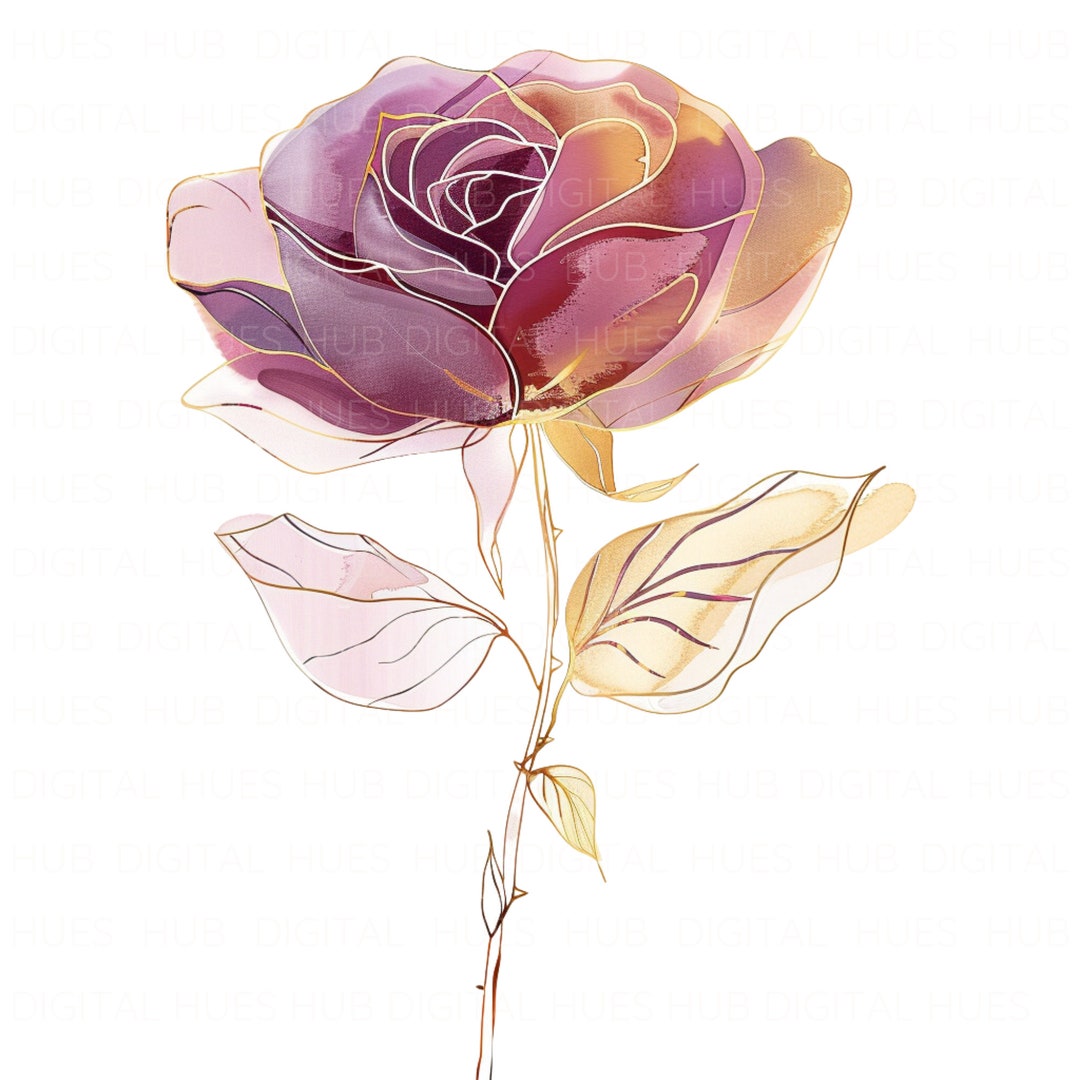 7 Gold Rose Clipart Watercolor Roses Printable High Quality JPEG for ...