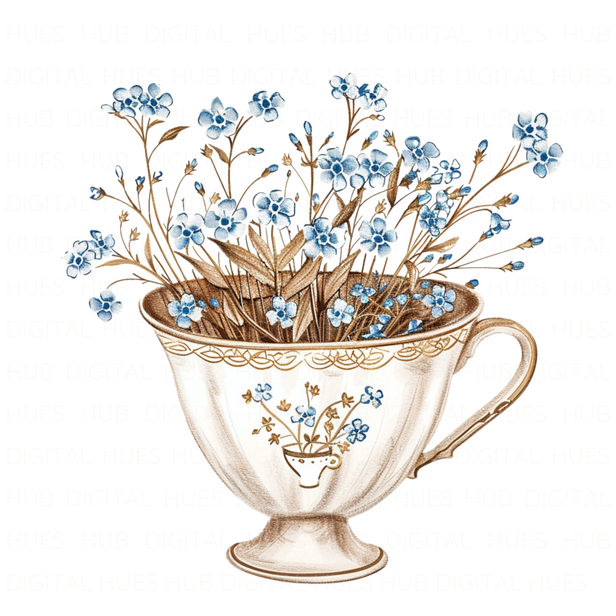 14 Forget Me Not Teacup Clipart Bundle Watercolor Boho Floral Teacup ...