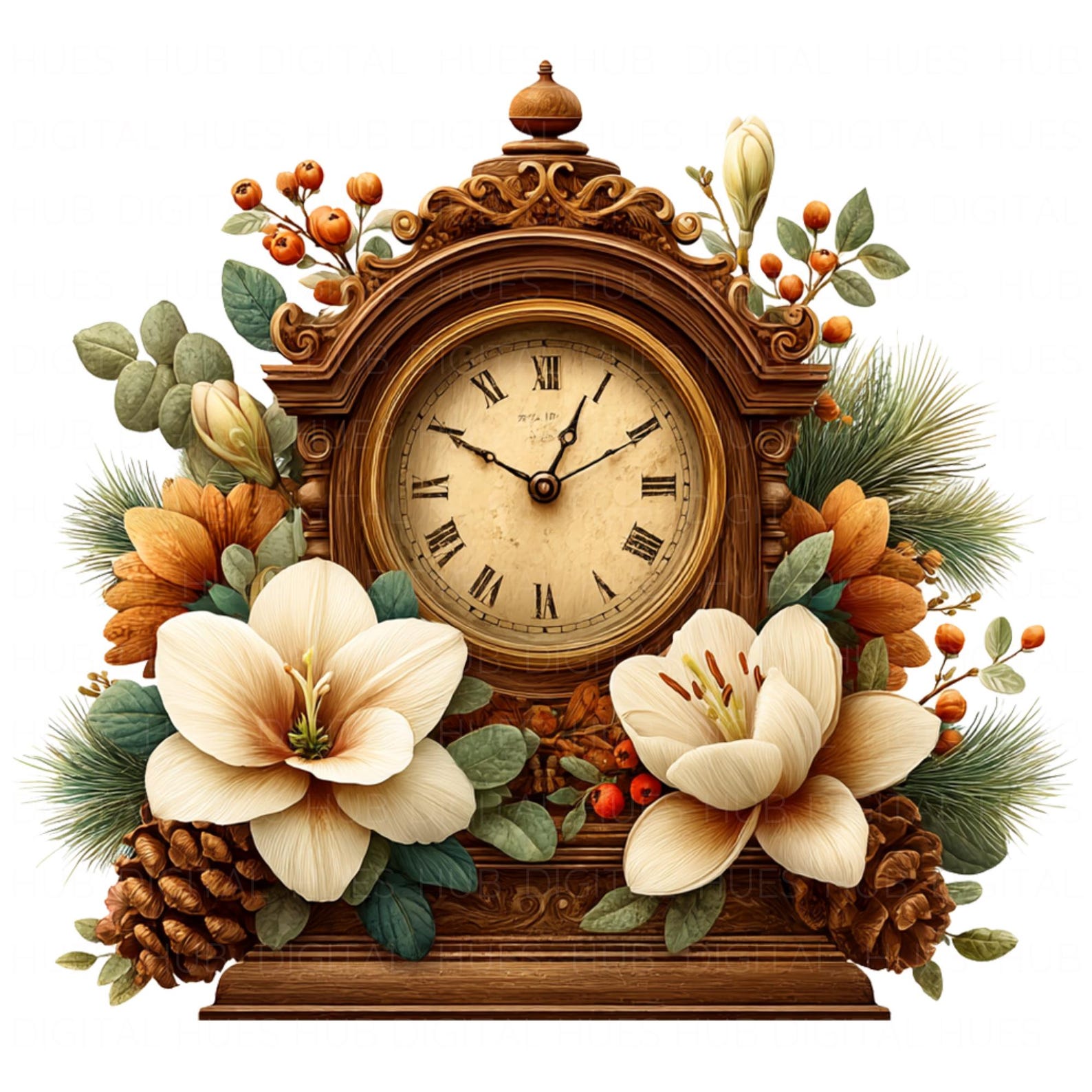 13 Floral Vintage Clock Clipart Watercolor Antique Mantel Clock Wall ...