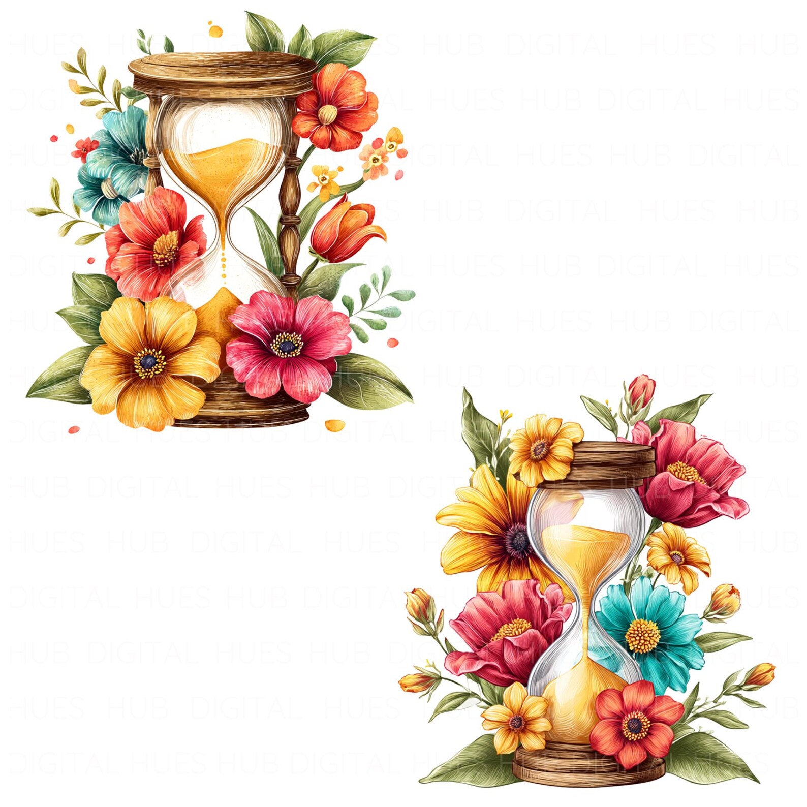 13 Floral Hourglass Clipart Watercolor Sand Clock Art Sandglass Timer ...