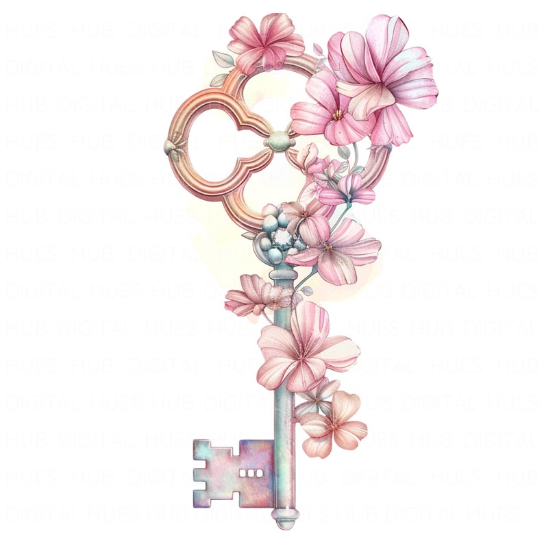 13 Floral Key Clipart Watercolor Fairy Key Art Fantasy Clipart ...
