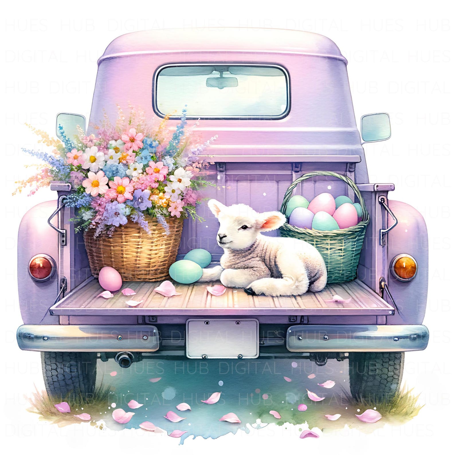 10 Easter Truck Clipart Watercolor Easter Spring Animal Printable High ...