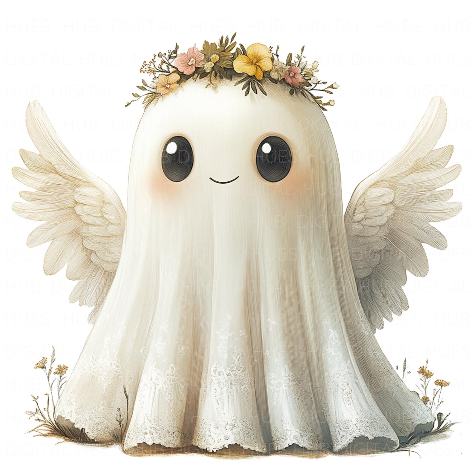 12 Cute Floral Ghost Angel Clipart Watercolor Kawaii Ghost Nursery Wall ...