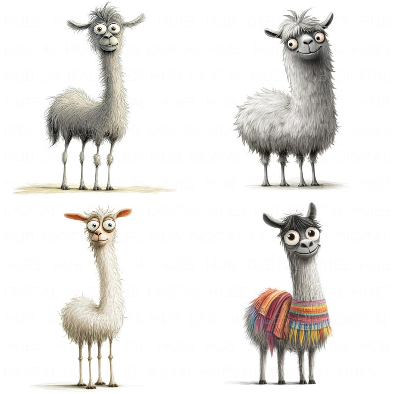 12 Cute Quirky Llama Clipart Watercolor Peru Llama Alpaca Art Printable ...