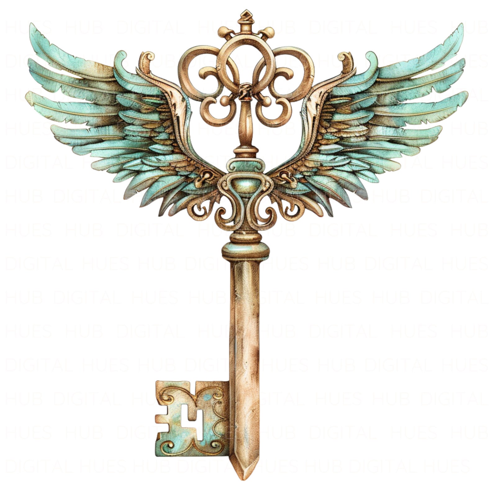 12 Magic Key With Wings Clipart Watercolor Fairy Key Fantasy Clipart ...