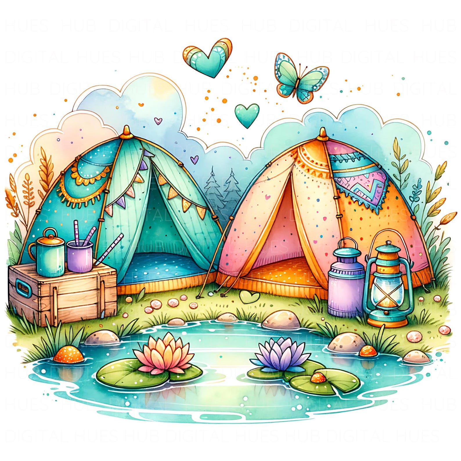 12 Backyard Camping Tent Clipart Watercolor Sleepover Tents, Play Tent ...