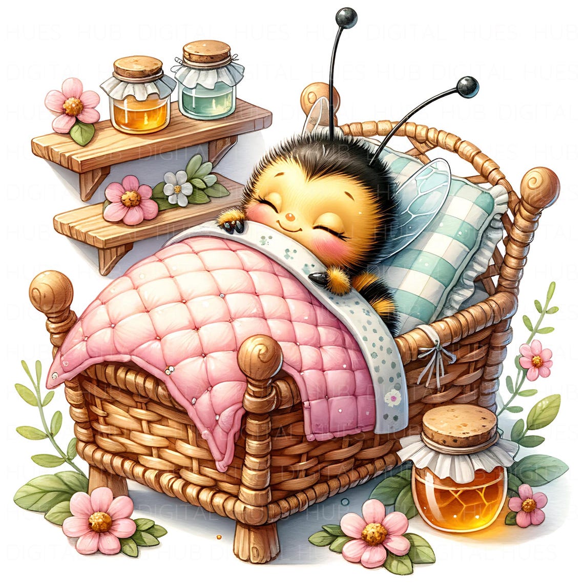 13 Baby Bee Sleeping in Bed Clipart Floral Baby Bee Cartoon Bumble Bee ...