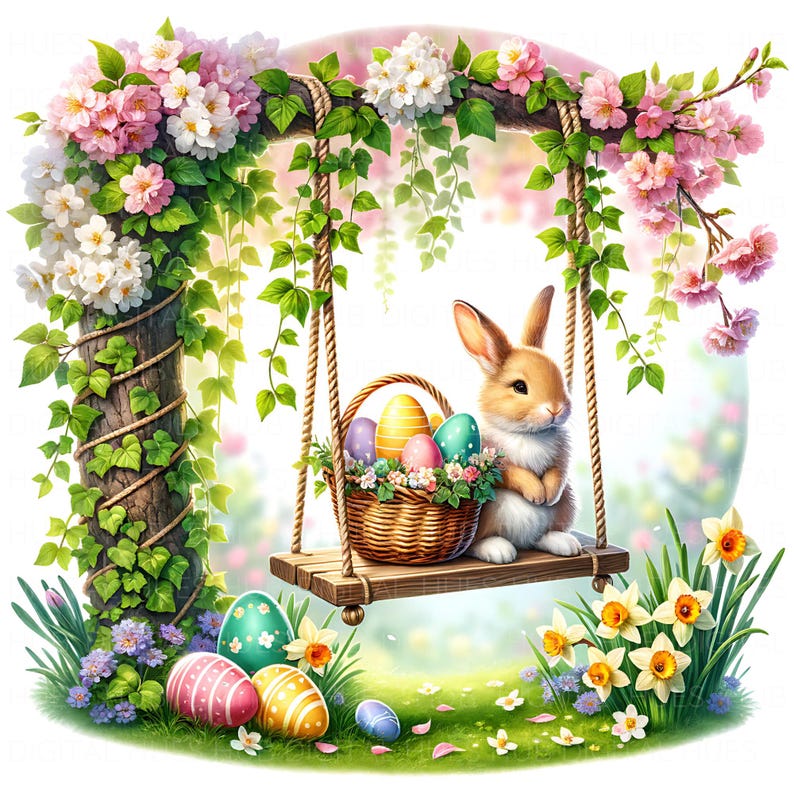 12 Easter Swing in Garden Clipart Watercolor Easter Spring Printable ...