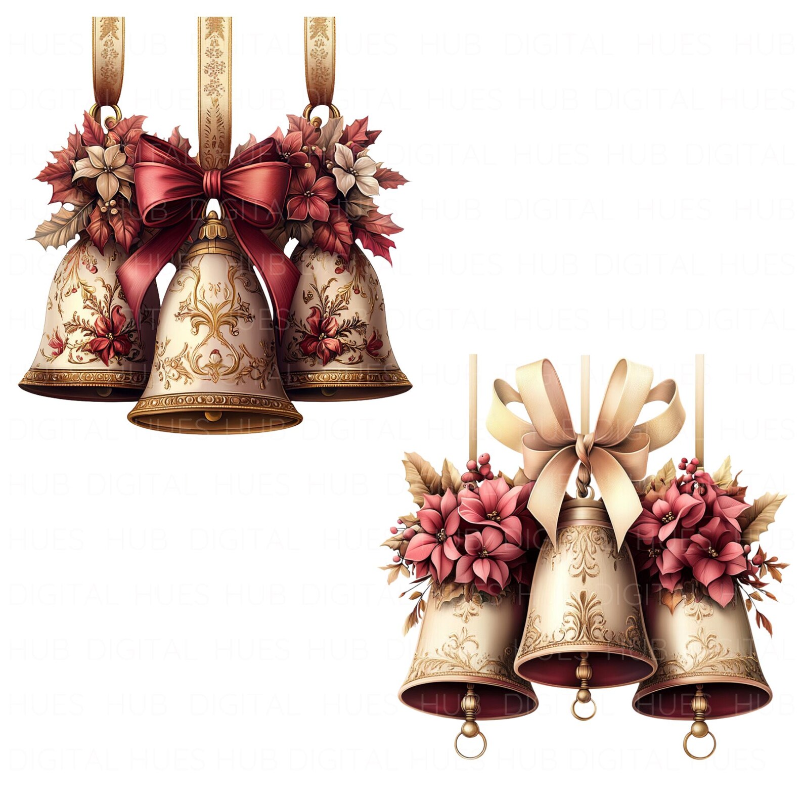 16 Hanging Christmas Bells Clipart Watercolor Festive Holiday Printable ...