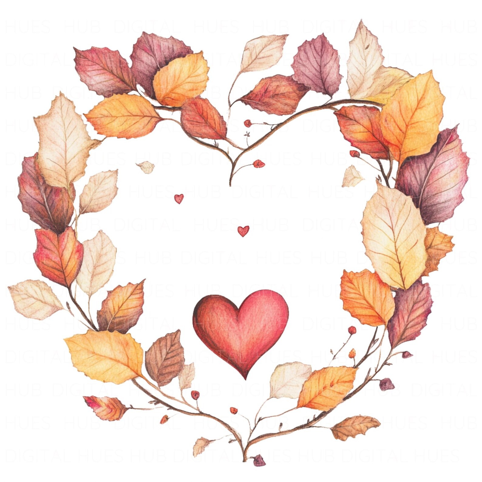 12 Autumn Leaves Heart Clipart Watercolor Fall Leaves Printable High ...