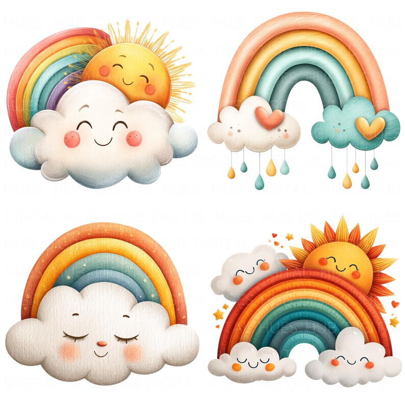 12 Sun and Rainbow Clipart Watercolor Nursery Rainbow Playroom Poster ...