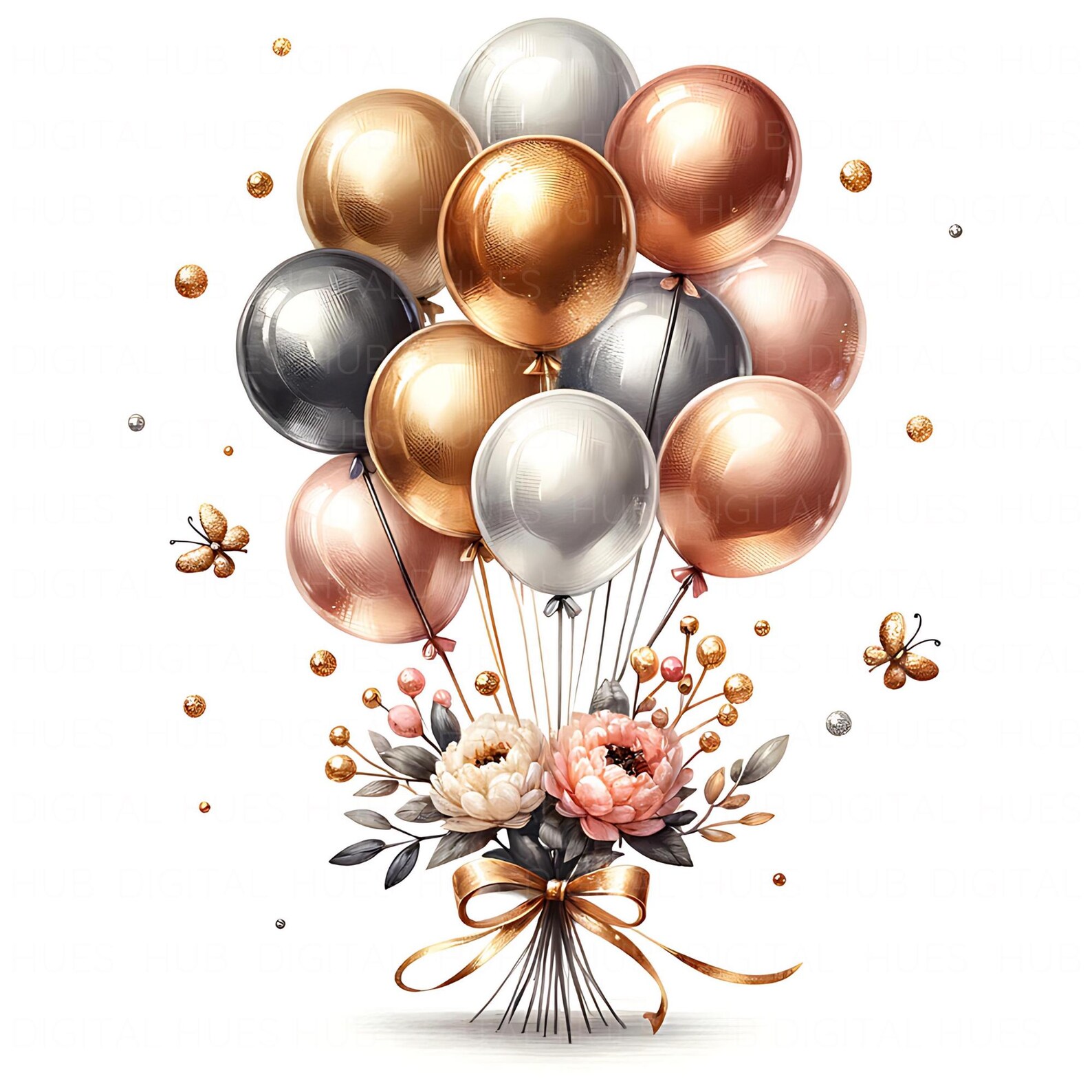 14 Golden Silver Balloon Clipart Party Balloons Floral Balloons ...