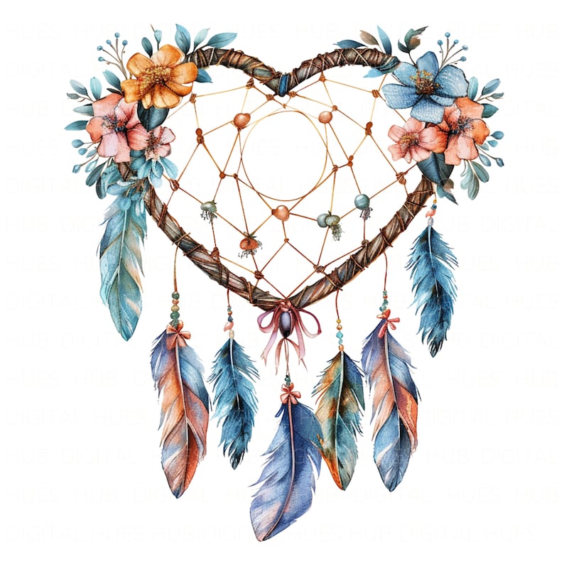 11 Heart Dream Catcher Clipart Watercolor Floral Dream Catcher ...