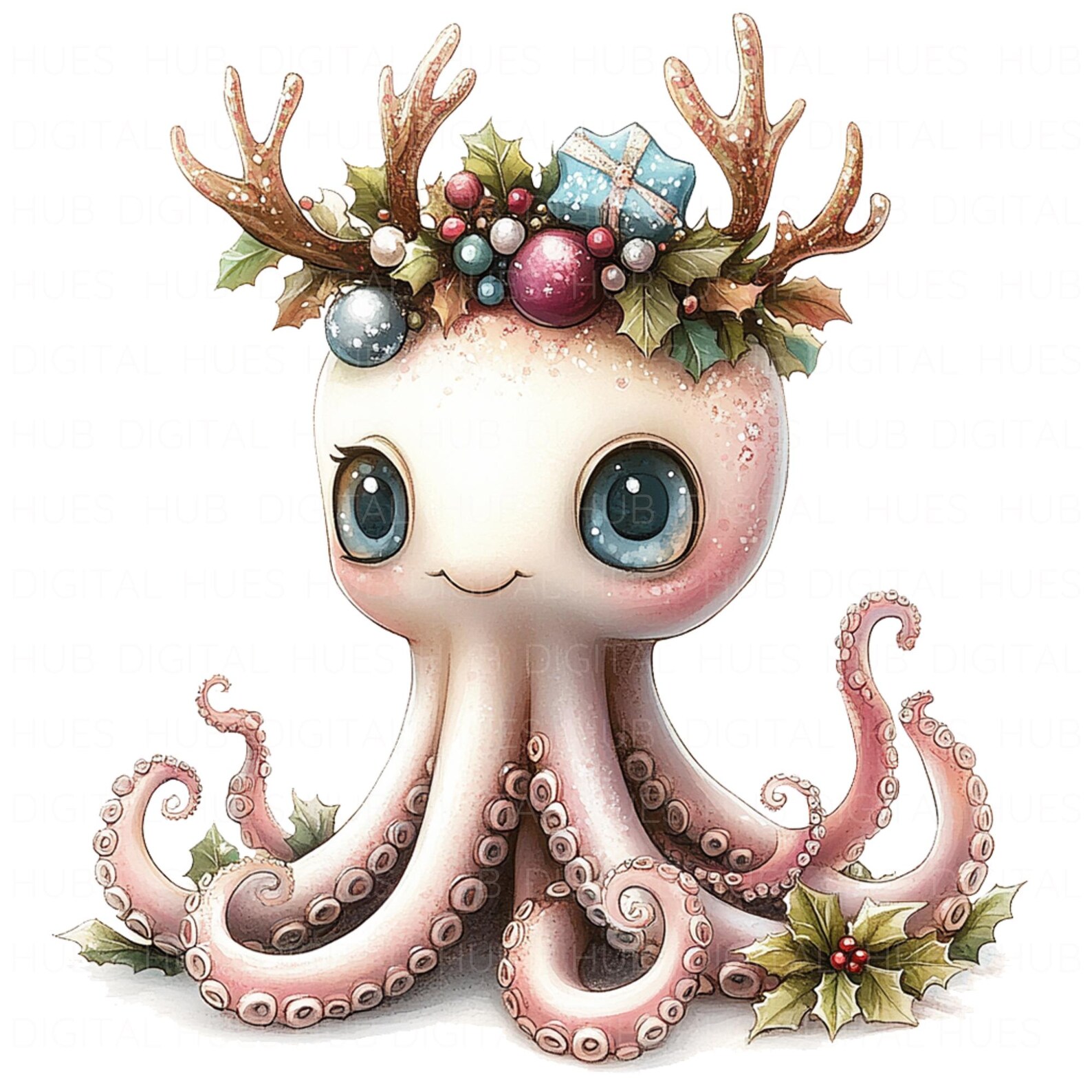 11 Christmas Octopus Clipart Watercolor Santa Octopus Graphic Printable ...