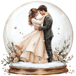 10 Romantic Snow Globe Couple Clipart Watercolor Love Story Printable ...