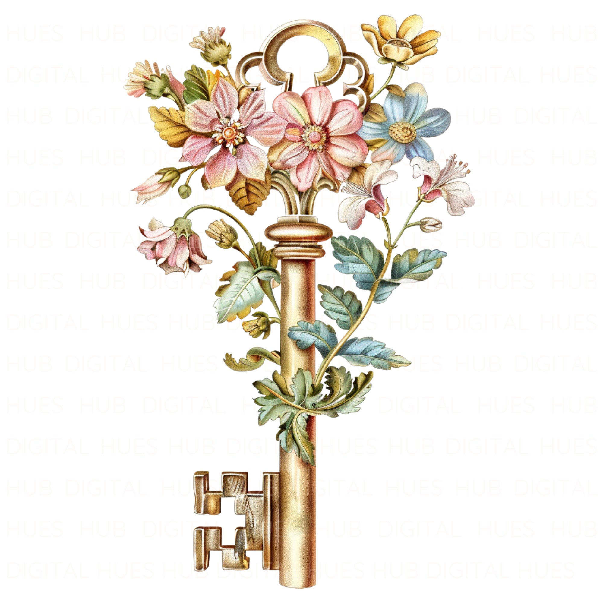 13 Floral Key Clipart Watercolor Fairy Key Art Fantasy Clipart ...