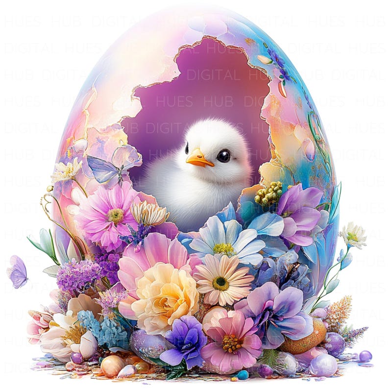 14 Easter Baby Chick in Easter Egg Clipart Watercolor Cute Chicken ...